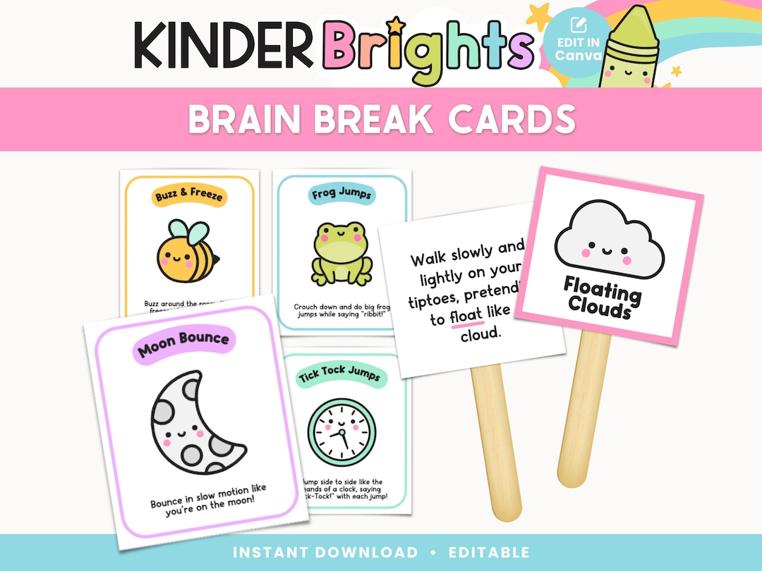 Editable Classroom Brain Break Cards | Movement Cards | Teacher ...
