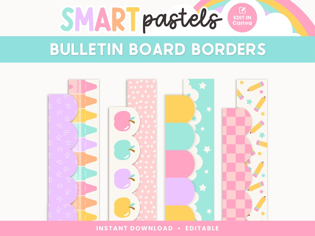 Classroom Bulletin Board Borders, Editable Canva Templates, Bright ...