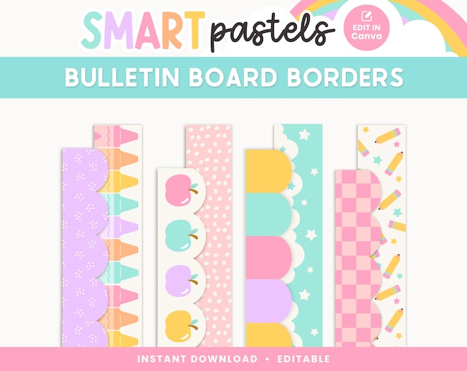 Pastel Bulletin Board Border | Cloud | Daisy | Rainbow | Checker - Etsy ...
