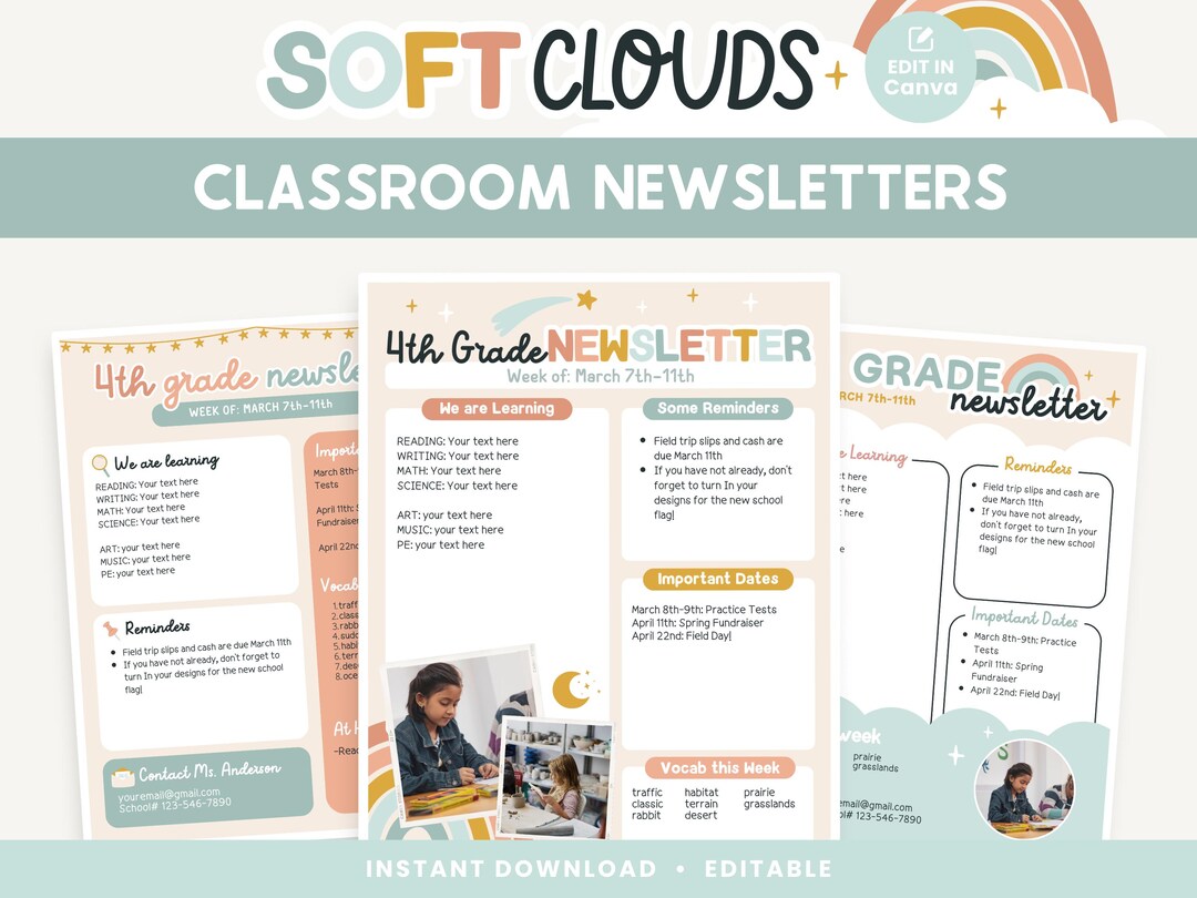 Classroom Newsletter Editable Templates, Back to School, Boho Classroom ...