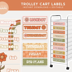 Editable Classroom Organization Retro Sunshine Bundle, Printable Canva ...