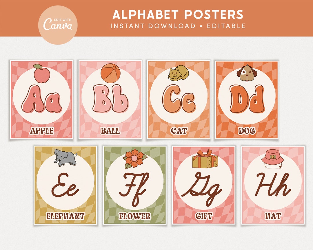 Alphabet Classroom Editable Posters, Groovy Cursive Letter Templates ...