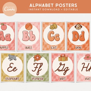 Alphabet Classroom Editable Posters, Groovy Cursive Letter Templates ...