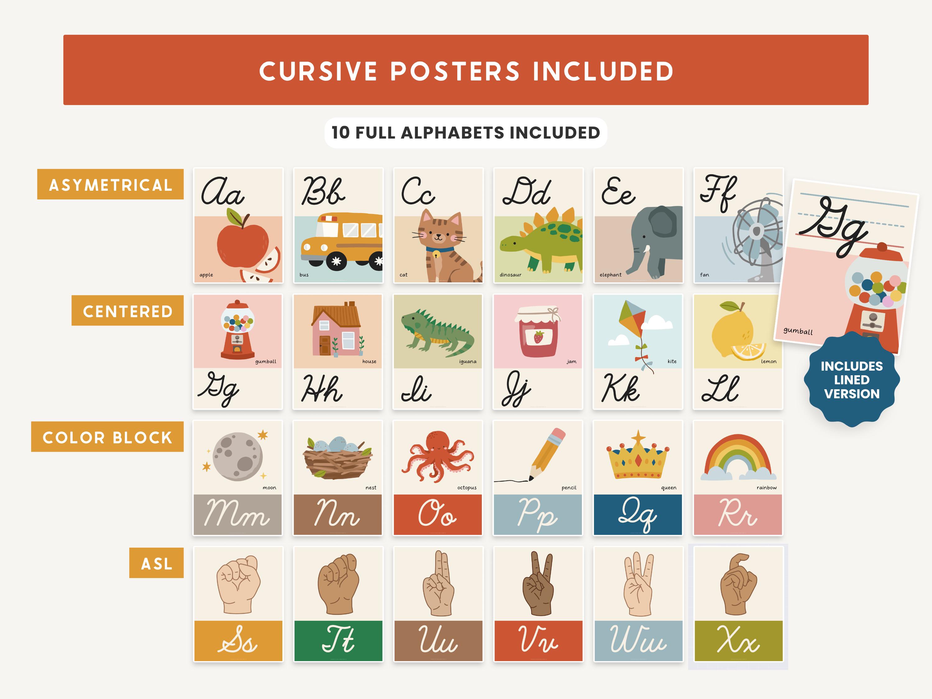 Editable Alphabet Posters | Cursive Classroom Alphabet Decor | ASL ...
