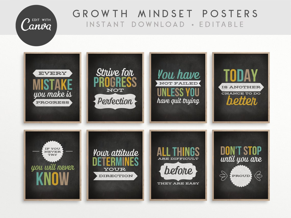 Editable Growth Mindset Classroom Printable Posters Canva - Etsy