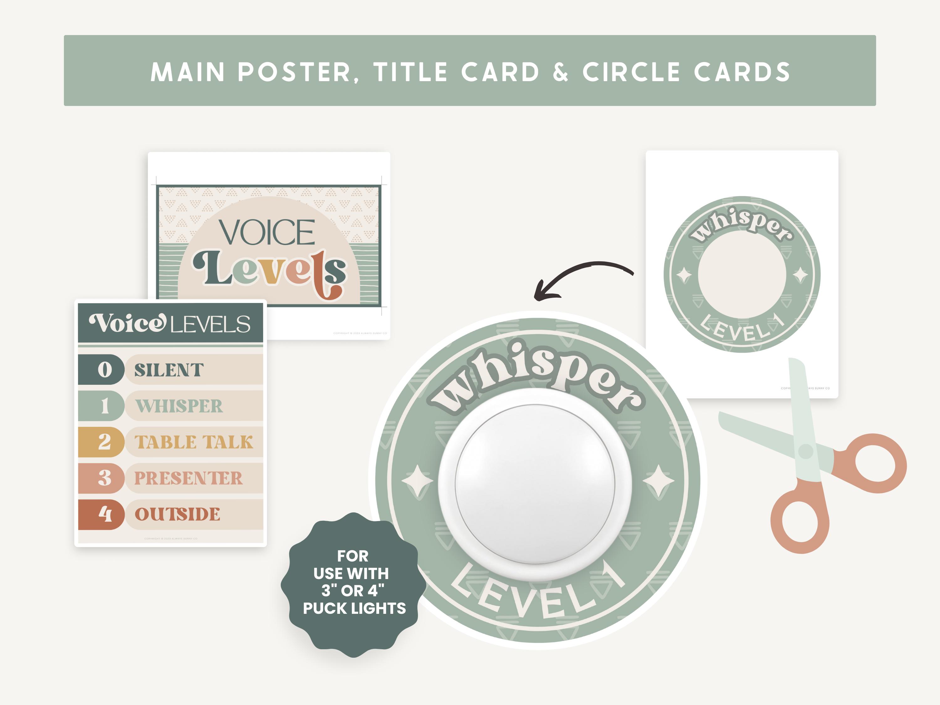 Voice Level Chart Classroom Printable Display, Editable in Canva, Boho ...