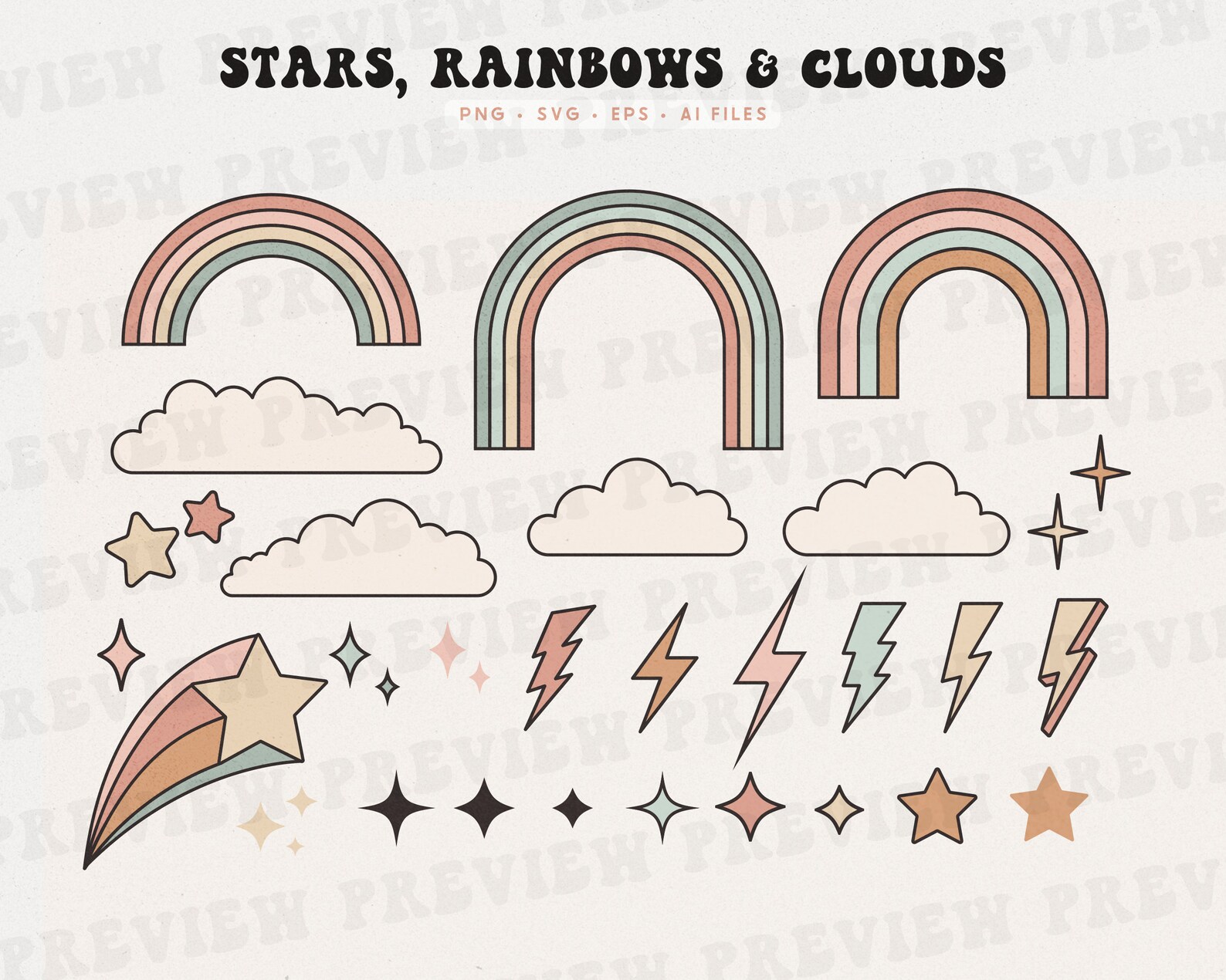 Groovy Retro Clip Art SVGS, Pngs, EPS, AI Files, Mellow Vibes Flower ...