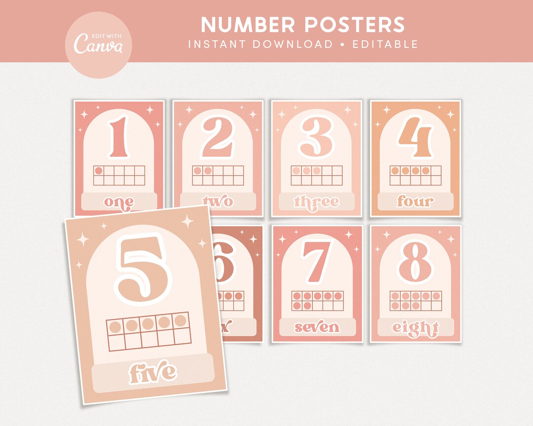 Number Ten Frames Classroom Editable Posters, Pink Boho Counting ...