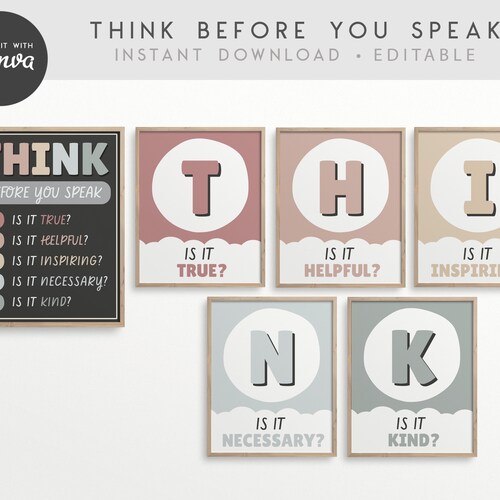 Editable Think Classroom Printable Posters Think Before You - Etsy