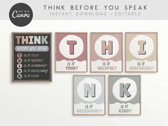 Editable Think Classroom Printable Posters Think Before You - Etsy