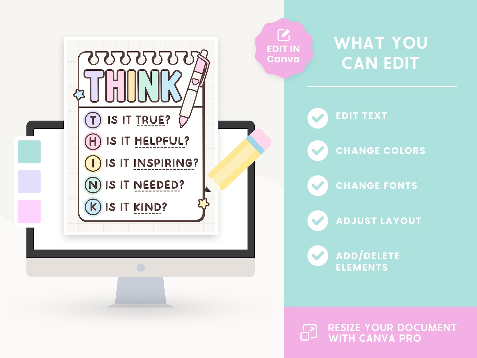 Editable Think Classroom Printable Posters, Think Before You Speak ...