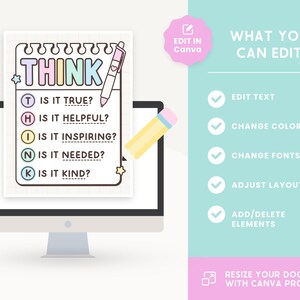 Editable Think Classroom Printable Posters, Think Before You Speak ...
