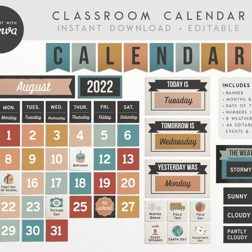 Classroom Calendar Display and Weather Set PRINTABLE - Etsy