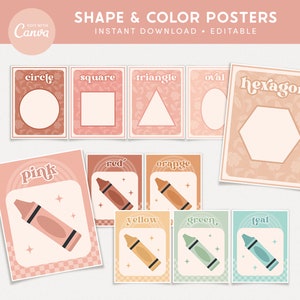 Classroom Shapes and Colors Printable Display, Editable in Canva, Pink ...