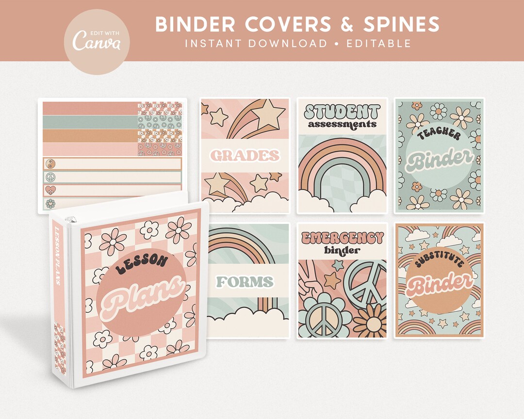 Classroom Binder Covers and Spines, Editable Groovy Retro Teacher ...