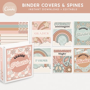 Classroom Binder Covers and Spines, Editable Groovy Retro Teacher ...