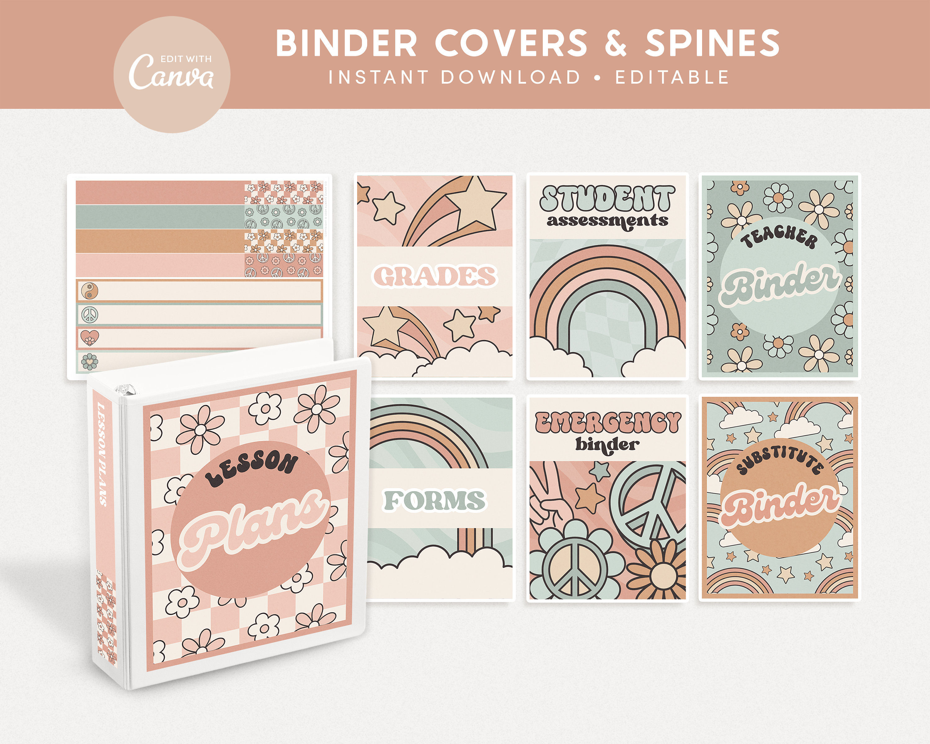 Classroom Binder Covers and Spines, Editable Groovy Retro Teacher ...