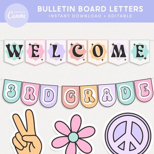 Classroom Bulletin Board Letters, Editable in Canva, Groovy Pastel ...