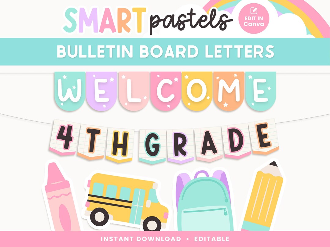 Classroom Bulletin Board Letters, Editable in Canva, Bright Pastels ...