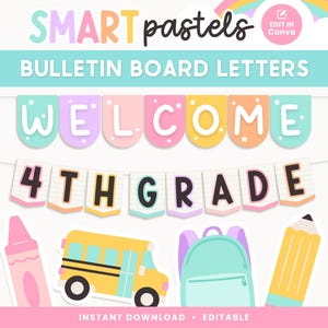 Classroom Bulletin Board Letters, Editable in Canva, Bright Pastels ...