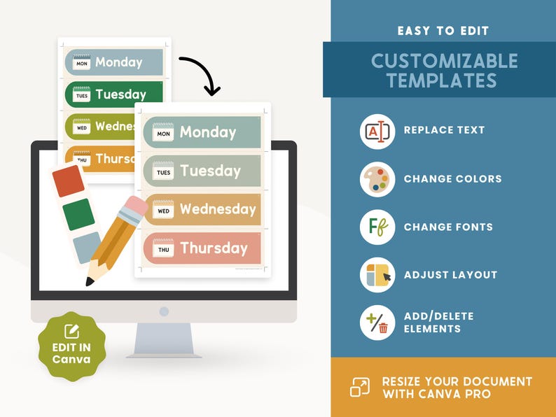 Classroom Flip Calendar Editable Canva | Playful Hues Classroom Decor ...