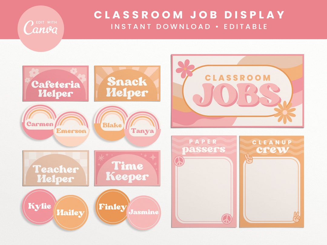 Editable Classroom Job Display, Groovy Retro Cute Classroom Decor ...