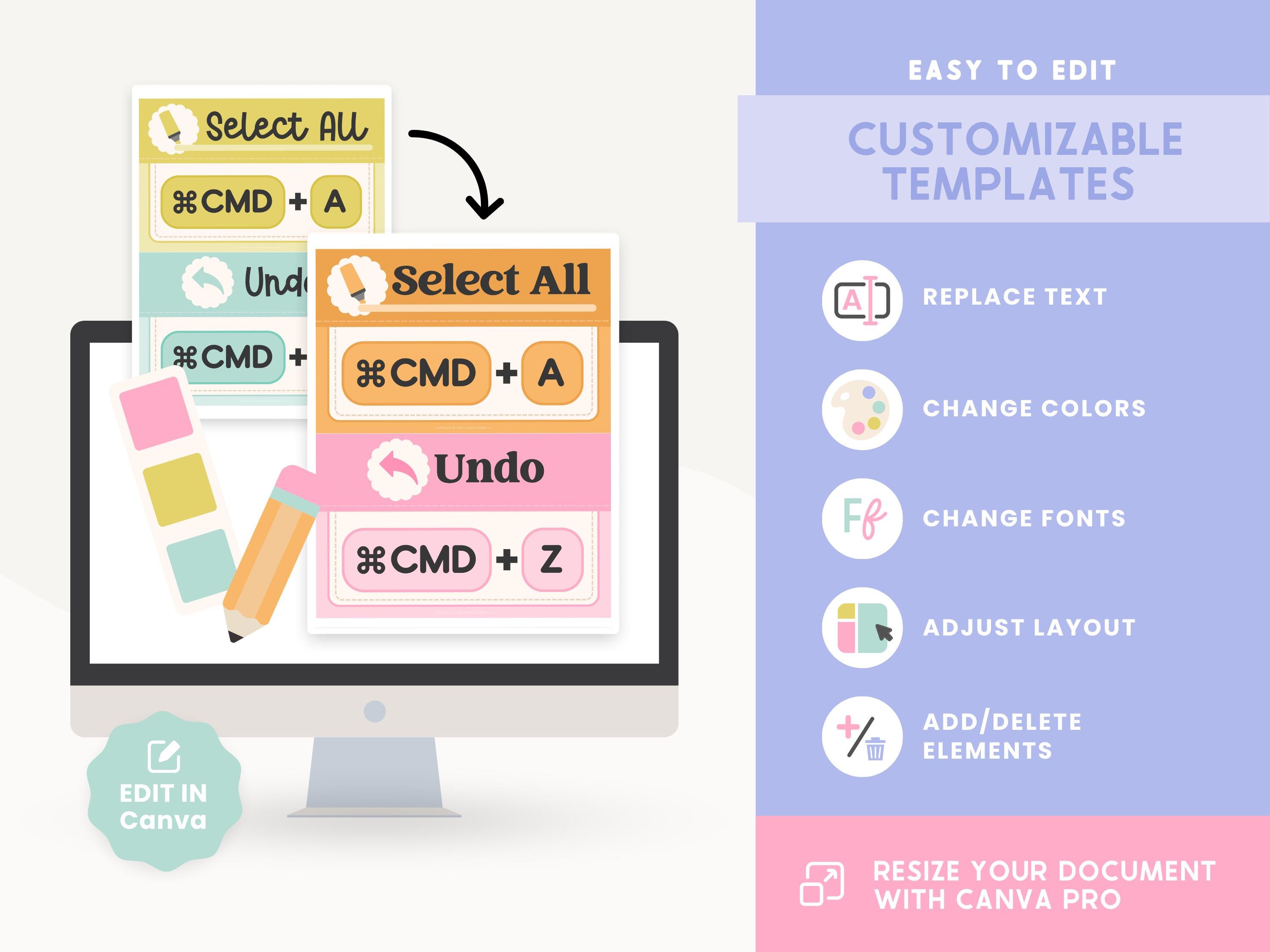 Editable Keyboard Shortcut Posters for Classroom | PC & Mac | Editable ...
