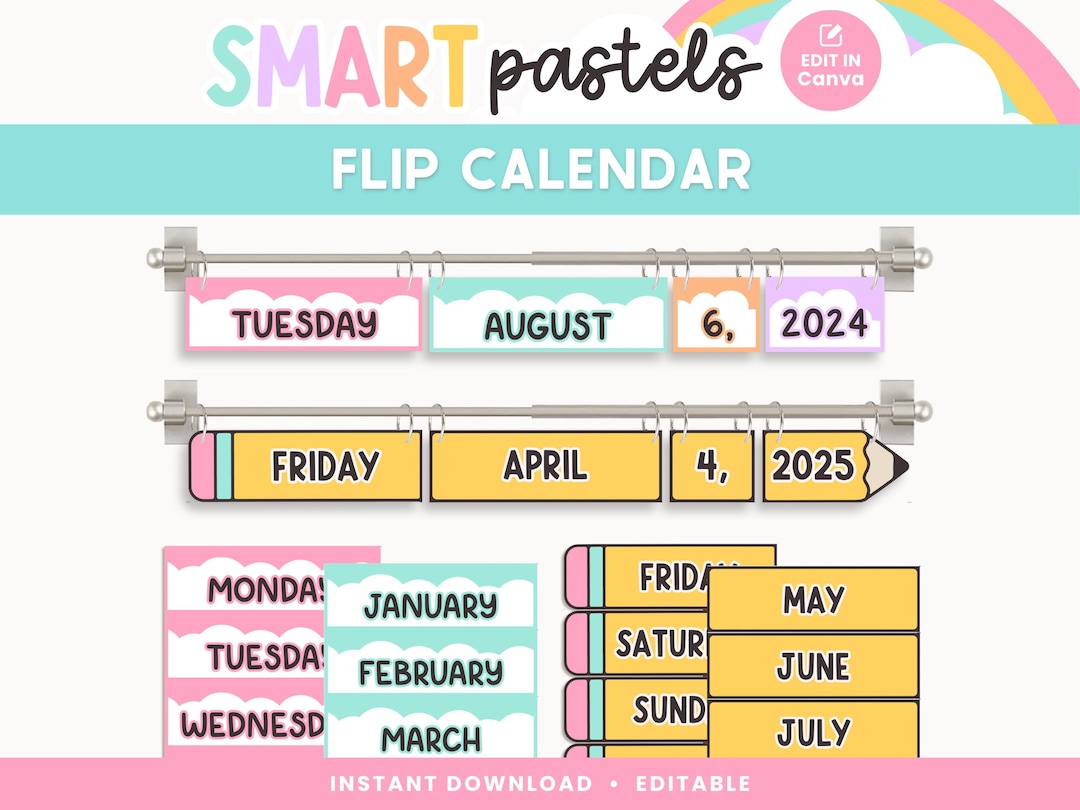 Classroom Flip Calendar Display, Bright Pastel Classroom Decor ...