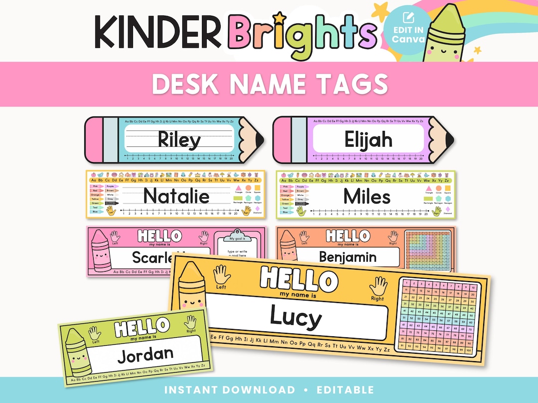 Editable Desk Name Tags for Students | Bright Printable Name Plates for ...