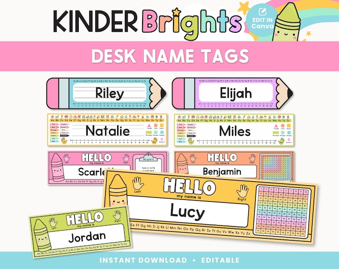 Editable Desk Name Tags for Students | Bright Printable Name Plates for ...