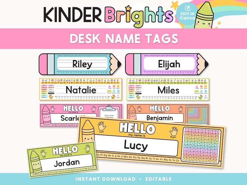 Editable Desk Name Tags for Students | Bright Printable Name Plates for ...