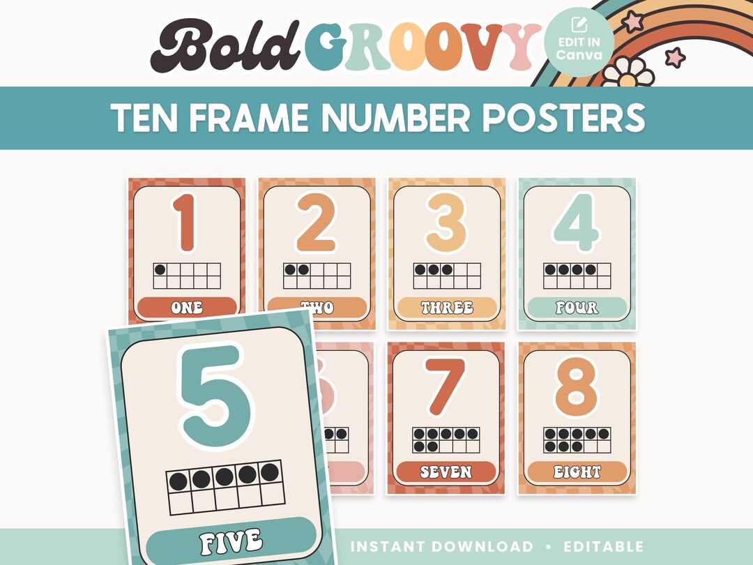 Number Ten Frames Classroom Editable Posters, Groovy Counting Templates ...