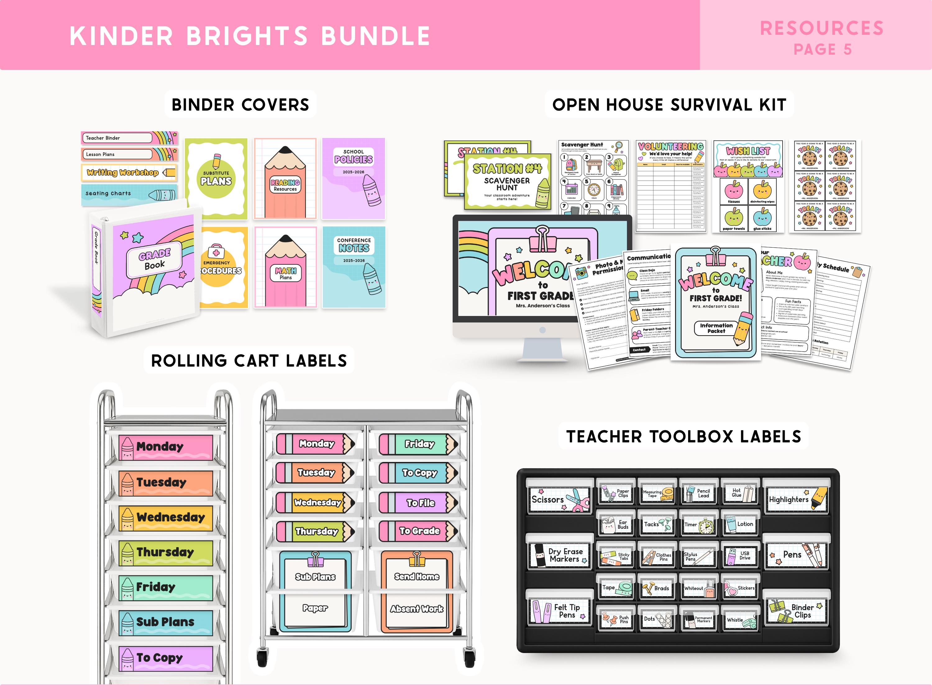 Editable Classroom Kinder Brights Printable Bundle, Canva Classroom ...