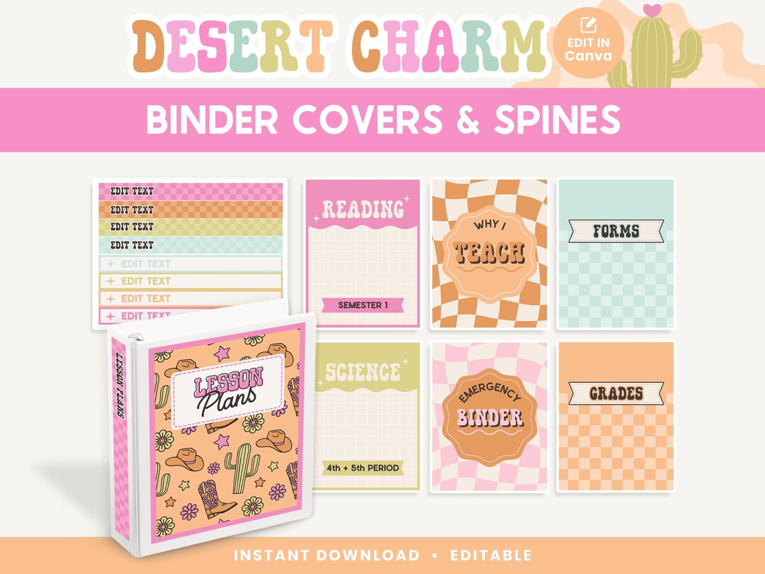 Classroom Binder Covers and Spines, Editable Bright Desert Teacher ...