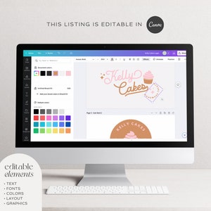 Editable Logo Design, DIY Canva Retro Cake Logo, Baking Cupcake Logo ...