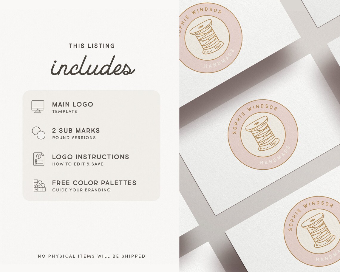 Editable Logo Design, DIY Canva Thread Boho Logo, Handmade Seamstress ...