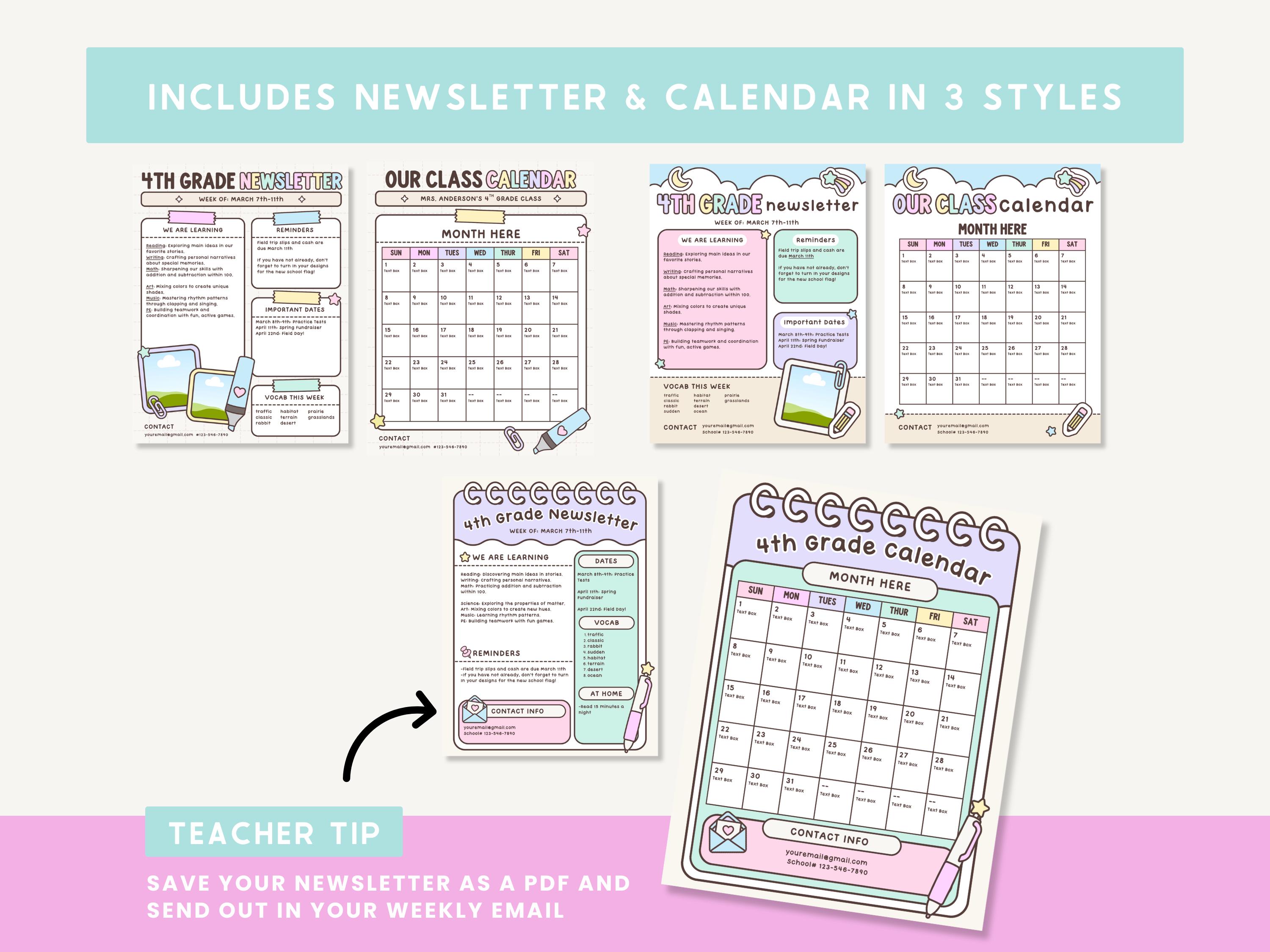 Classroom Newsletter Editable Templates, Back to School, Planner ...