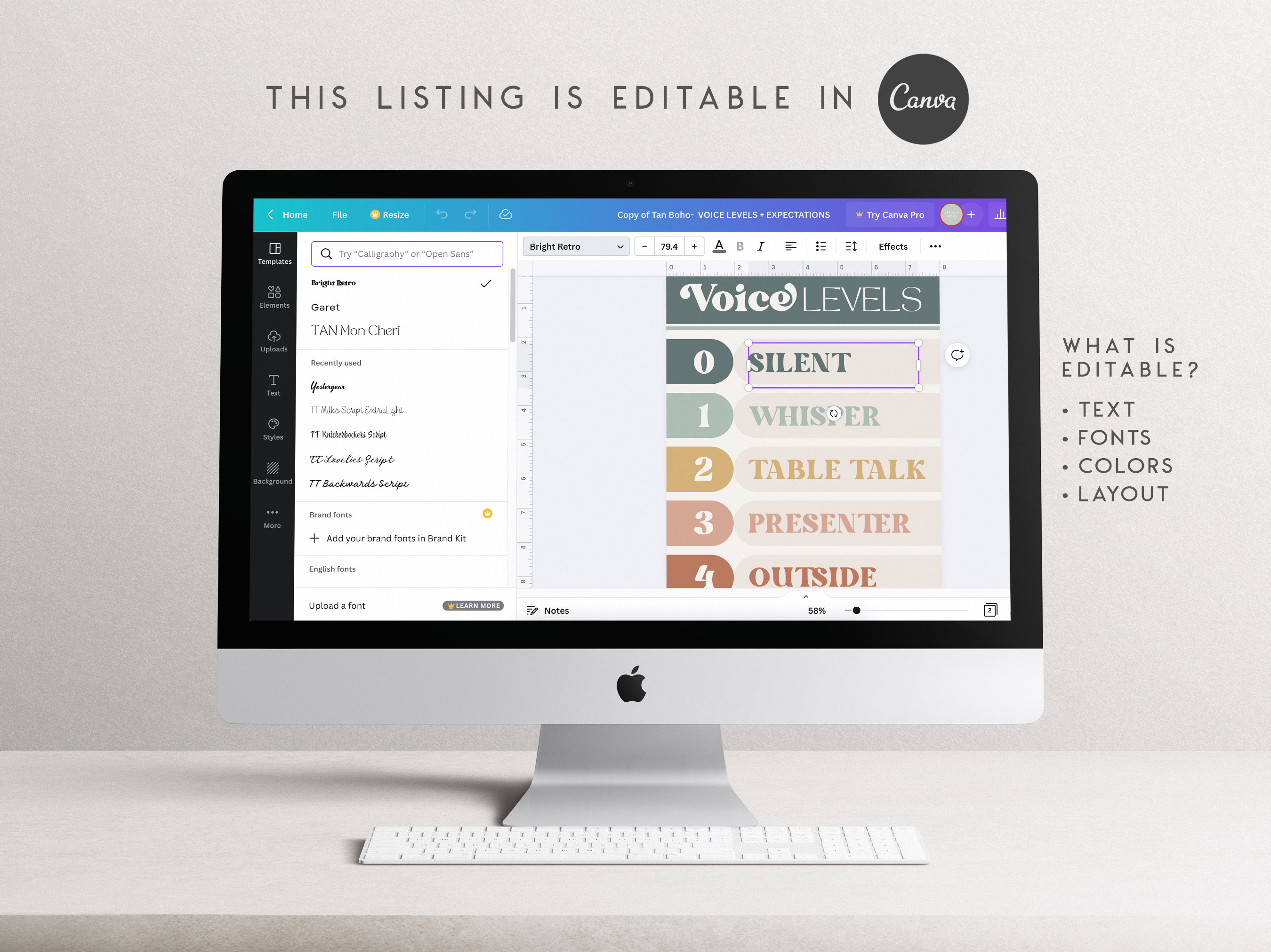 Voice Level Chart Classroom Printable Poster Editable in - Etsy