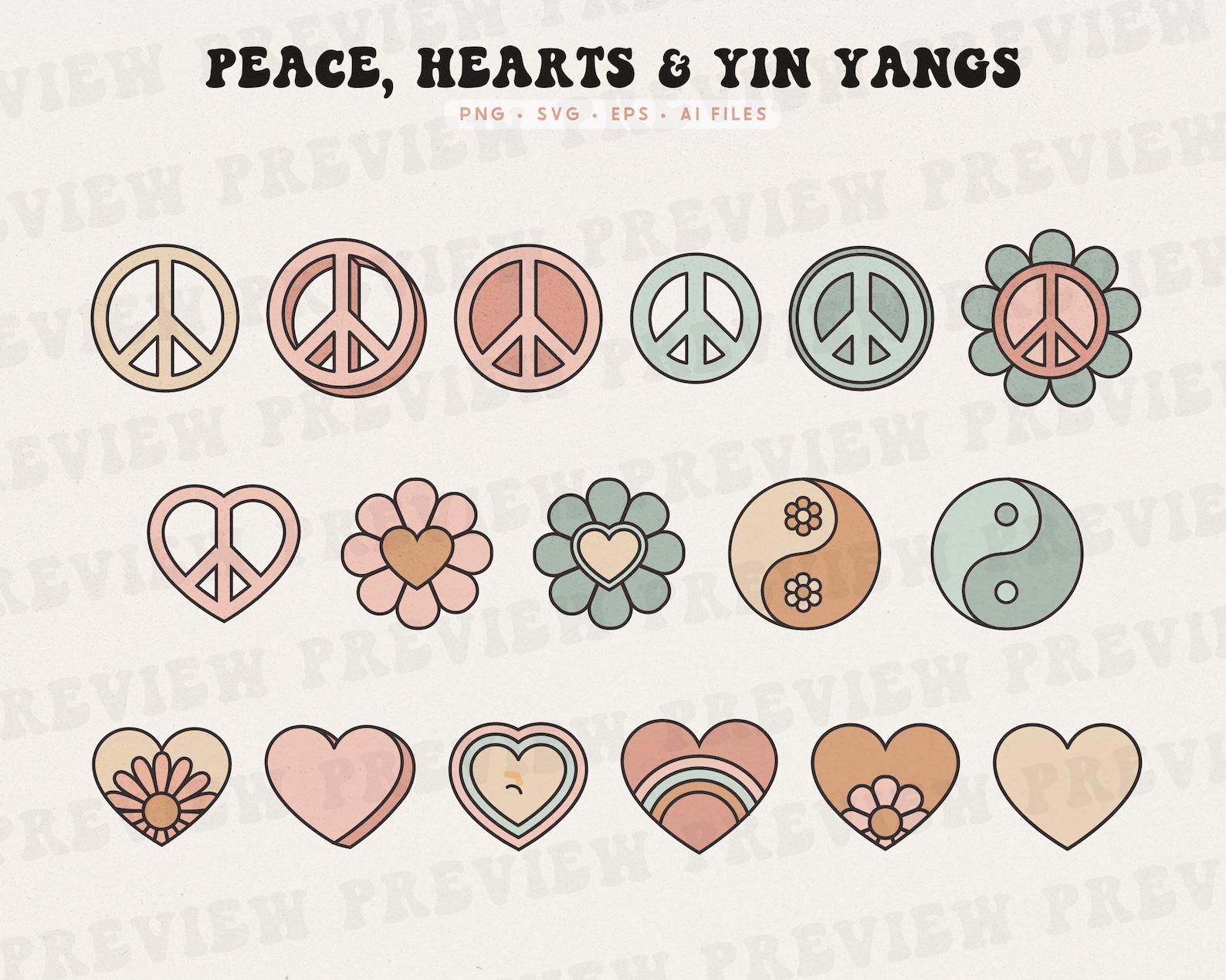 Groovy Retro Clip Art SVGS, Pngs, EPS, AI Files, Mellow Vibes Flower ...