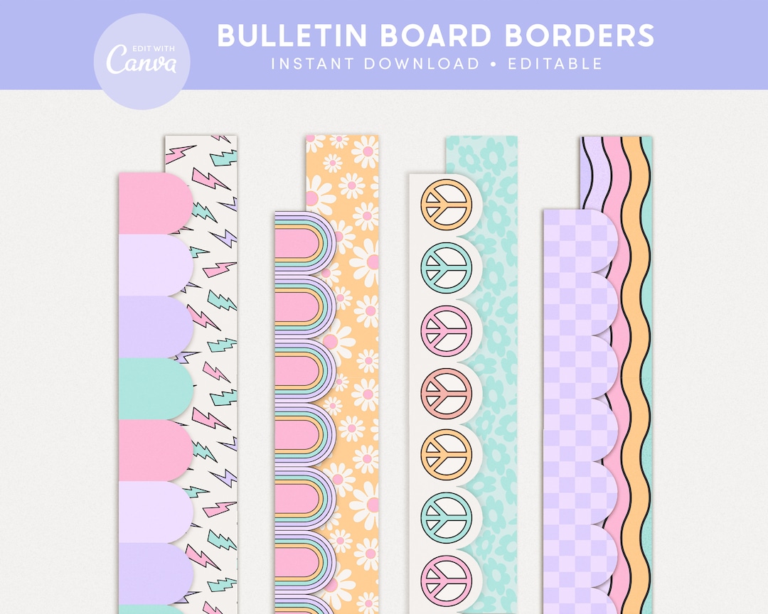 Classroom Bulletin Board Borders, Editable Canva Templates, Pastel ...