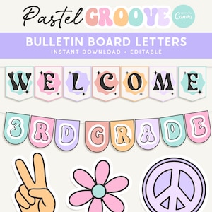 Classroom Bulletin Board Letters, Editable in Canva, Groovy Pastel ...