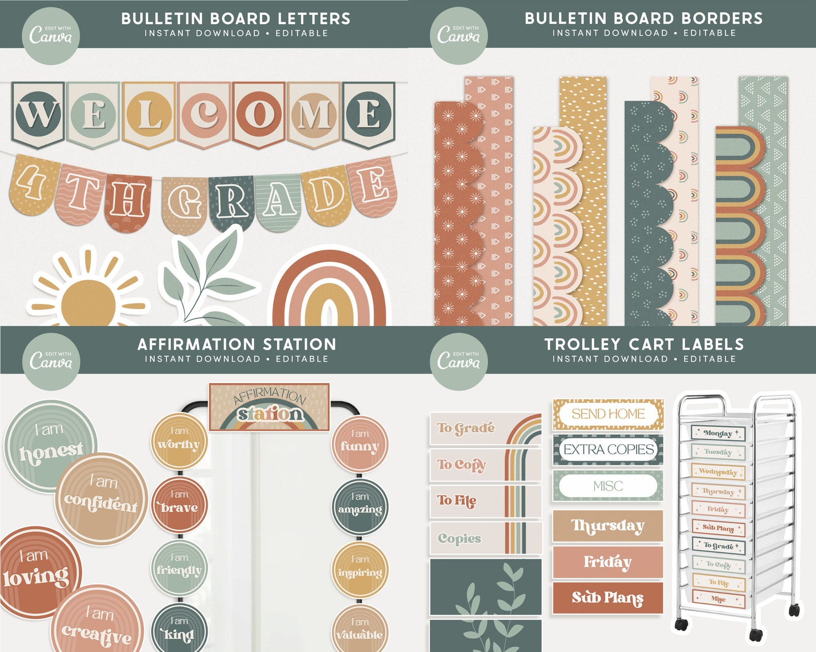 Editable Classroom Modern Boho Complete Collection Printable Bundle ...