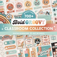 Groovy Vintage Retro Theme Classroom Decor BUNDLE | SUNDAZED Collection ...