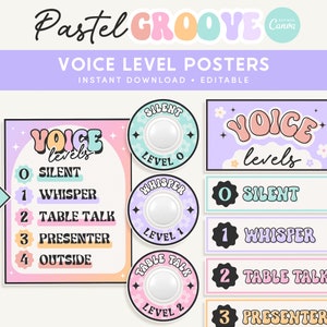 Voice Level Chart Classroom Printable Display, Editable in Canva, Retro ...