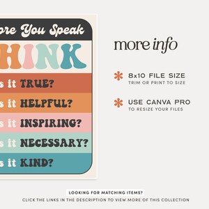 Think Before You Speak Editable Classroom Posters, Printable Canva ...