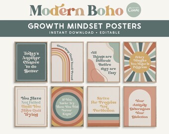 Growth Mindset Editable Classroom Printable Posters, Groovy Retro ...