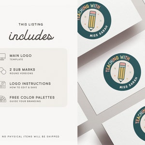 Colorful Teacher Logo Design - Editable Canva Template, Charming and ...