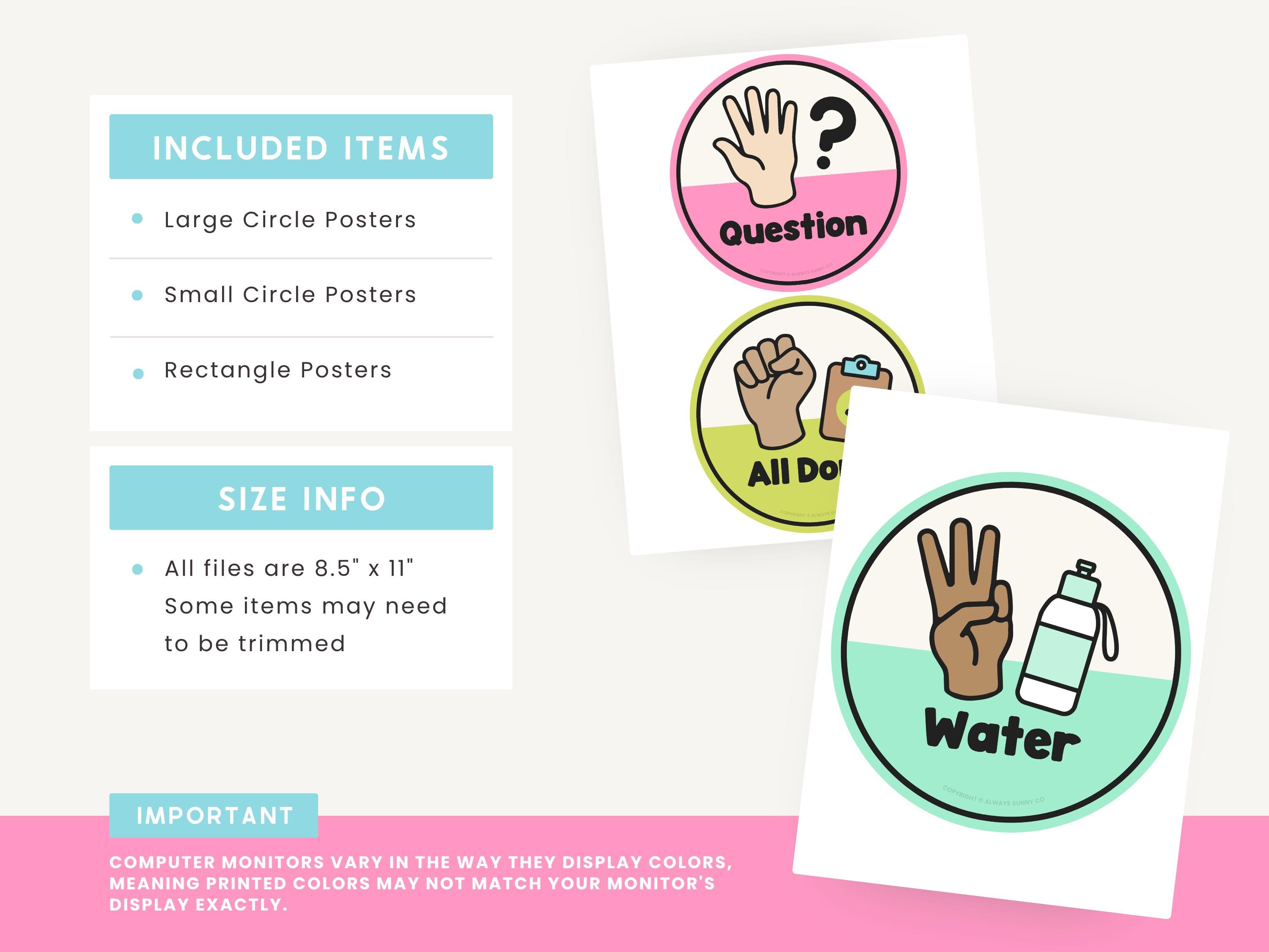 Classroom Hand Signals Poster Display, Editable in Canva, Bright ...