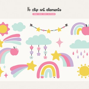 Rainbow Daze Clip Art Svgs, Pngs, EPS, AI Files, Clouds, Teacher, Apple ...