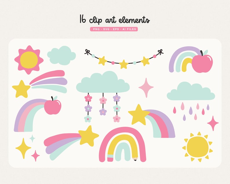 Rainbow Daze Clip Art Svgs, Pngs, EPS, AI Files, Clouds, Teacher, Apple ...